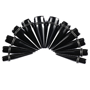 Memsion Ear Stretching Kit Gauges 24 Pieces Big Gauges 00G-20mm Ear Gauges Expander Set Acrylic Ear Tapers and Plugs Body Earring Piercing Kits Black Color