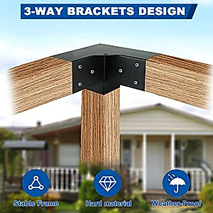 Pergola Gazebo Brackets Kit Nopwer - 3-Way Right Angle Corner Bracket for 4x4 Inch Wood Beams