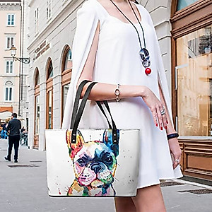 Womens Handbag Dog French Bulldog Leather Tote Bag Top Handle Satchel Bags For Lady