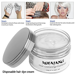 Temporary Hair Color Wax 4.23 oz-Instant Hairstyle Cream Hair Pomades Hairstyle Wax for Party Cosplay Easy Cleaning (1, White)