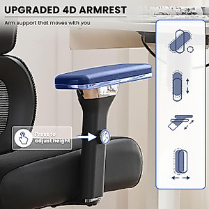 Ergonomic Office Chair, Big and Tall Mesh Chair 400LBS for Home Office&Gaming, High Back Desk Computer Chair with Lumbar Support, 3D Adjustable Headrest,4D Armrests, Upgraded Mute Rubber Chair Casters