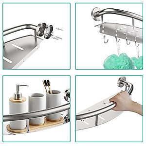 Brushed Nickel 18-inch Safety Grab Bar with Storage Shelf for Bathtub or Shower, Drainage Holes, Stainless Steel, Wall Mounted Grab Bars for Elderly Injured Balance Support