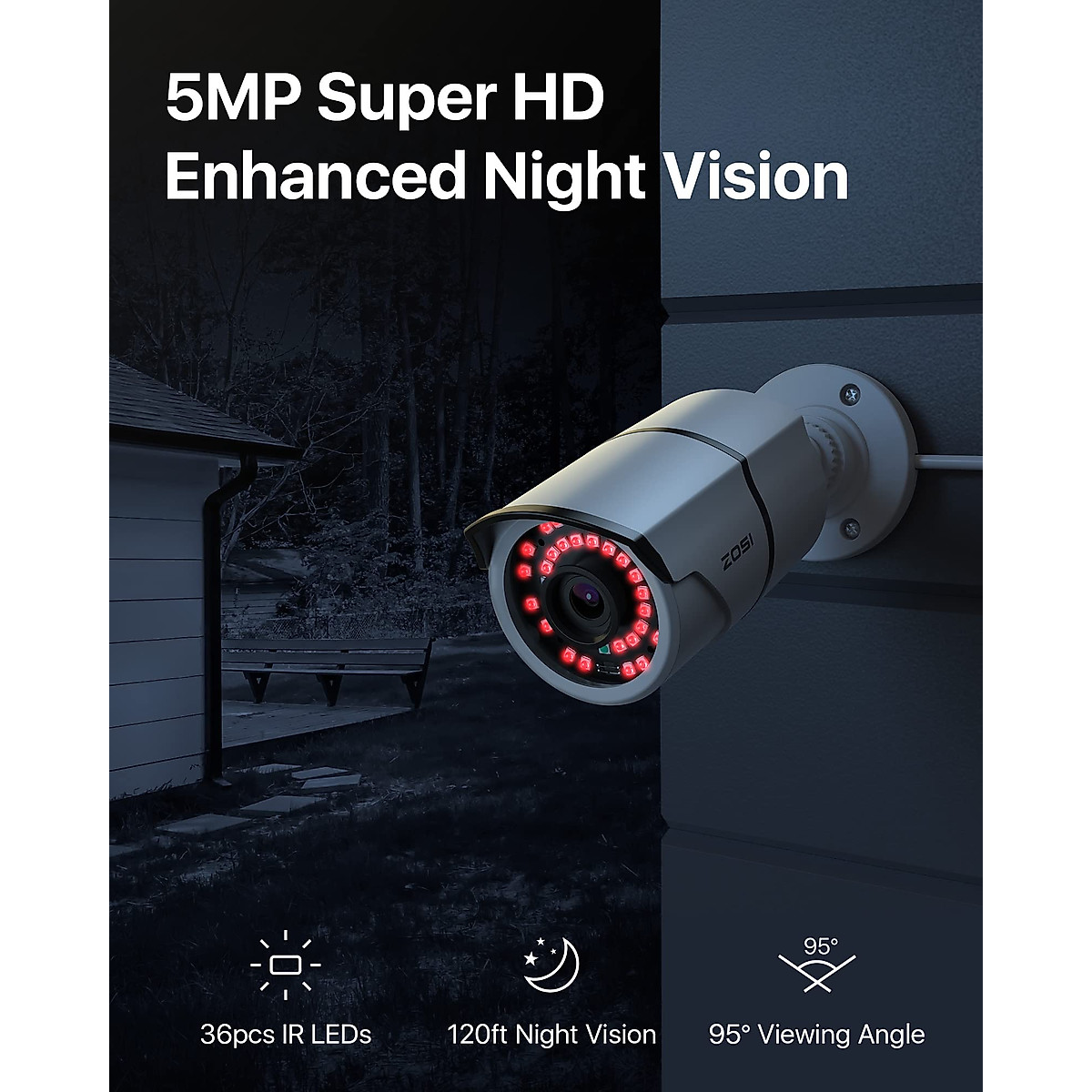 ZOSI ZG2615E 5MP PoE IP Camera Bullet Camera with Night Vision for Outdoor Indoor Power Over Ethernet Surveillance System,Only Work with ZOSI PoE NVR,ZR16DK,ZR08EN,ZR08DN,ZR08PN