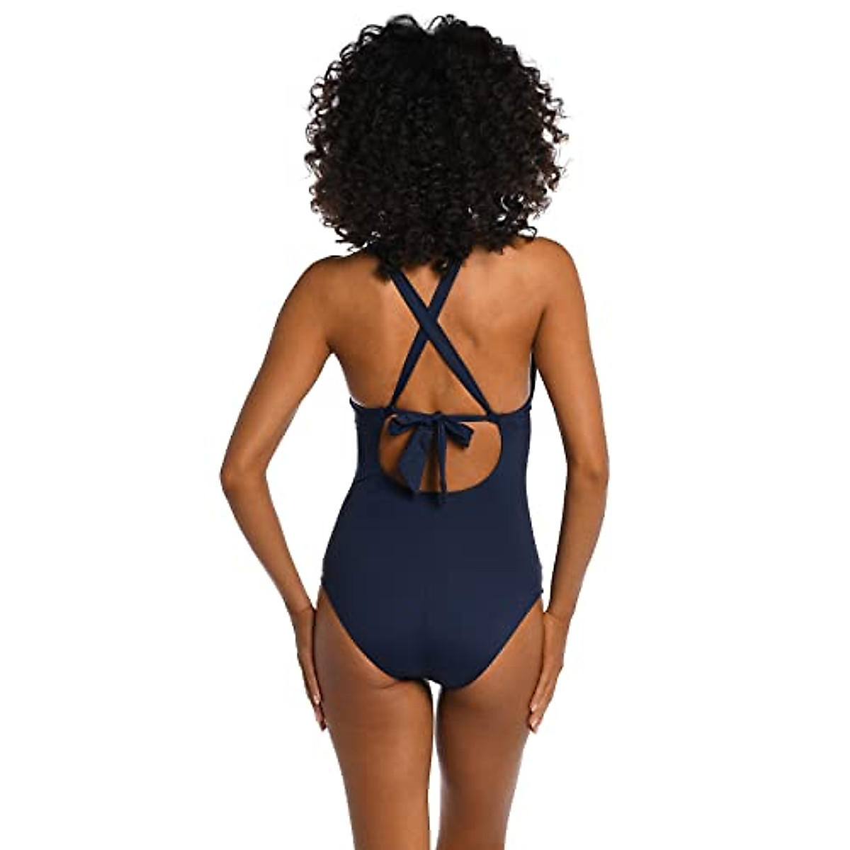 La Blanca Women's Island Goddess High Neck Keyhole Mio One Piece Swimsuit, Indigo, 14