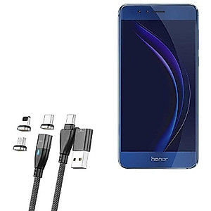 BoxWave Cable Compatible with Honor 8 - MagnetoSnap PD AllCharge Cable (100W), Magnet PD 100W Charging Cable USB Type-C Micro USB for Honor 8 - Jet Black