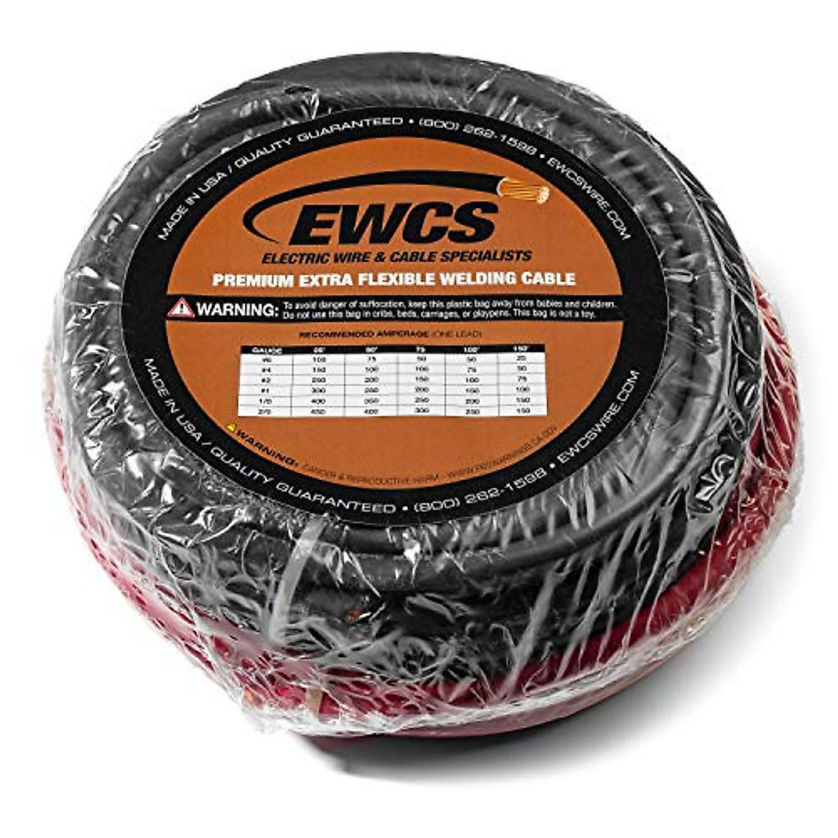 EWCS 1/0 Gauge Premium Extra Flexible Welding Cable 600 Volt - Combo Pack - Black + Red - 25 Feet of Each Color - Made in The USA
