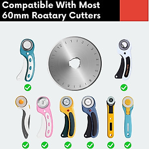 Kingsource SKS-7 Titanium Coated 10 Packs 60mm Pack Rotary Cutter Blades Replacement for Fits Olfa, Fiskar, Martelli, Truecut Cutter Patchwork Tool, Perfect for Cuts Fabric, Sewing, Leather and Paper