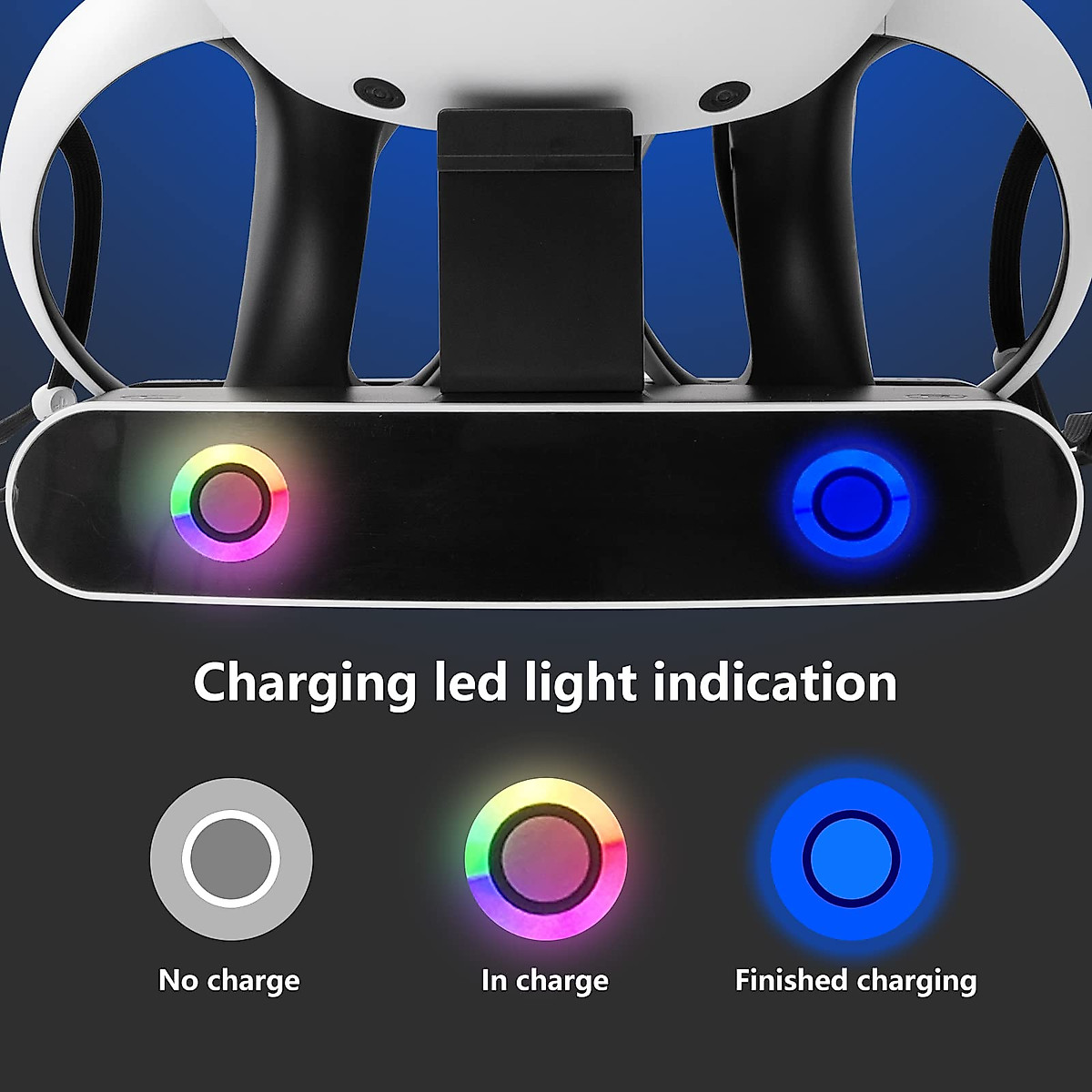 PSVR 2 Charging Station with VR Headset Holder Display Stand,Controller Charging Dock for PS5 VR2 Accessories with Led Indicator, 2 Magnetic Clasp & Type-C Cable