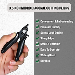 3 Packs 3.5 Inch Micro Cutter with Lock Flush Cutter Mini Wire Cutters Side Cutters Diagonal Cutting Pliers Small Flush Cut Pliers Jewelers Tools Soft Wire Snips Nippers for Electronic, Model, Black