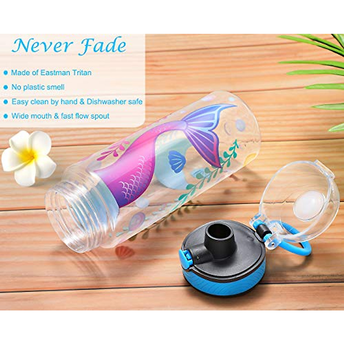 Cute Water Bottle for School Kids Girls, BPA FREE Tritan & Leak Proof & Easy Clean & Carry Handle, 23oz/ 680ml - Mermaid