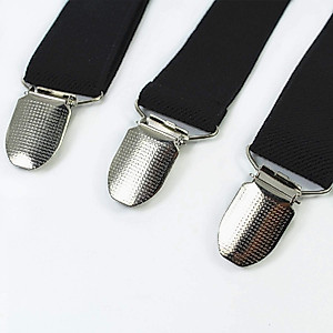 JEMYGINS Black Suspender and Silk Skinny Tie Sets for Men Slim Necktie (Black)