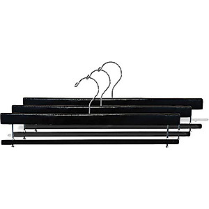 Premium Black Wood Pant Hanger with Black Velvet Non-Slip Bar Box of 12