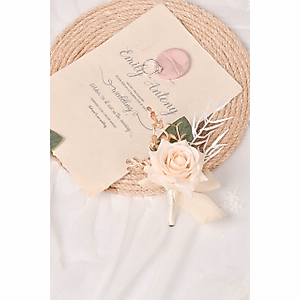 YSUCAU Champagne Rose Wrist Corsage Wristlet Band Bracelet and Men Boutonniere Set for Wedding, Artificial Flower Wrist Corsage Bracelets for Fall Wedding Homecoming Prom Suit Decorations