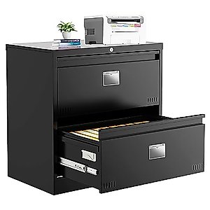kingwolfox 2 Drawer Lateral File Cabinet with Lock, Locking lateral Filing Cabinet for Office Metal Steel File Drawers Cabinet, Lockable Horizontal File Cabinet for for Legal/Letter A4/F4 Size