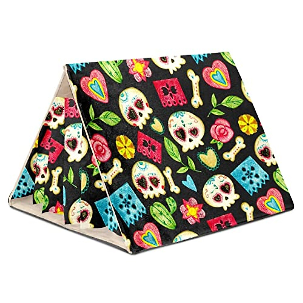 RATGDN Small Pet Hideout Dia De Muertos Sugar Skull Hamster House Guinea Pig Playhouse for Dwarf Rabbits Hedgehogs Chinchillas