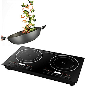 Dual Electric Induction Cooker, 110V 1200w Portable Digital Countertop Double Burner Cooktop Burner Sensor Touch Stove with 8 Gear Firepower, Double Induction Cooktop Cooker Fit for Iron Pot