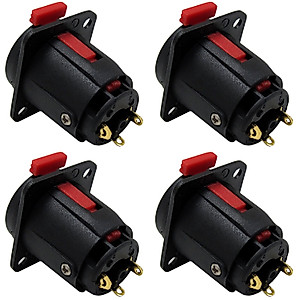 CESS Black 1/4" Jacks TS and TRS Panel Mount Jack Locking Style D Series Size - 1/4 Inch Female Stereo and Mono/TRS and TS Audio Socket - 6.35mm Stereo and Mono Socket (4 Pack)