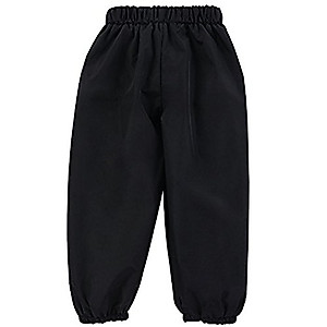 PongYou Toddler Waterproof Rain Pants Dirty Proof Windbreak Cute Outwear Pants for Boys and Girls Black, 2T(For Age 1-2)