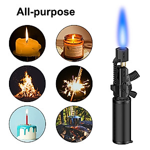 JETPRO Torch Lighter One-Hand Operation Kitchen Cooking Torch with Adjustable Flame (Butane Gas Not Included) (Black)