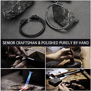 FaithHeart Dragon Head Cuff Bracelet for Male Adjustable Stainless Steel Punk Gothic Viking Bangles for Boyfriend