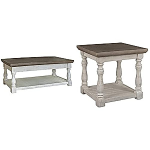 Signature Design by Ashley Havalance Farmhouse Lift Top Coffee Table, Gray & White with Weathered Finish & Havalance Farmhouse Square End Table