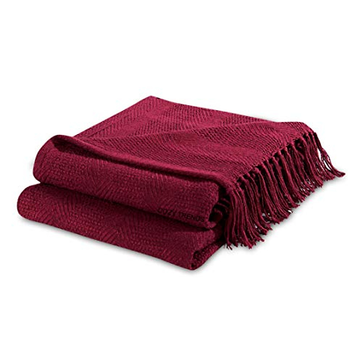 Cotton Hand Woven Soft Cozy Warm Throw Blankets Set of 2 50x60 Inches All Season Light Weight Couch Chair Bed Decorative Herringbone Weave (Burgundy)