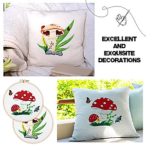 5 Sets Embroidery Starter Kit with Patterns and Instructions Mushroom Cross Stitch Set for Beginners DIY Adult Kids Beginner Cross Stitch Set with Mushroom Pattern Embroidery Hoops Needles Threads