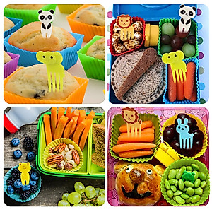 DGYJJZ Silicone Lunch Box Dividers Bento Box Accessories, Silicone Cupcake Liners with 10pcs Food Picks for Kids (30Pack)