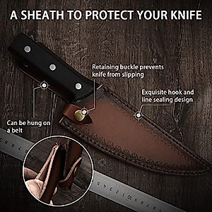 MiOYOOW Leather Knife Sheath, 8" Knife Head Sheath Kitchen Knife Protective Scabbard with Belt Loop for Camping BBQ Hunting
