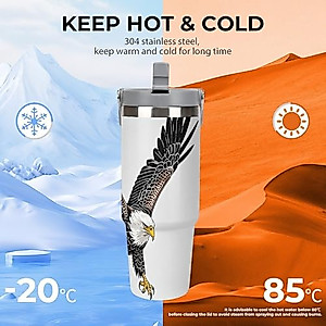 WITHSBKK 30oz Car Cup Sketch of Bald Eagle Diving Printed with Portable, Stainless Steel Travel Mug, Vacuum Insulated Tumbler And Straw, Leakproof for Car & Outdoor, UV Printed Design