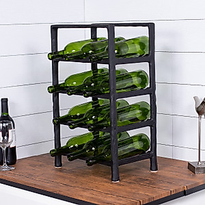 BIRDROCK HOME 12 Bottle Wine Rack - Free Standing Stand - Kitchen Countertop - Black Forged Metal - Vertical Shelf Storage Cabinet - Holder
