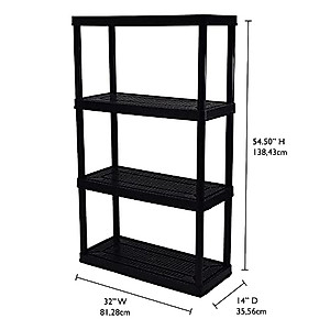 Gracious Living 14" x 32" x 54.5" 4-Shelf Tier Resin Multi-Purpose Medium Duty Indoor Garage Storage Organizer Shelves, Black