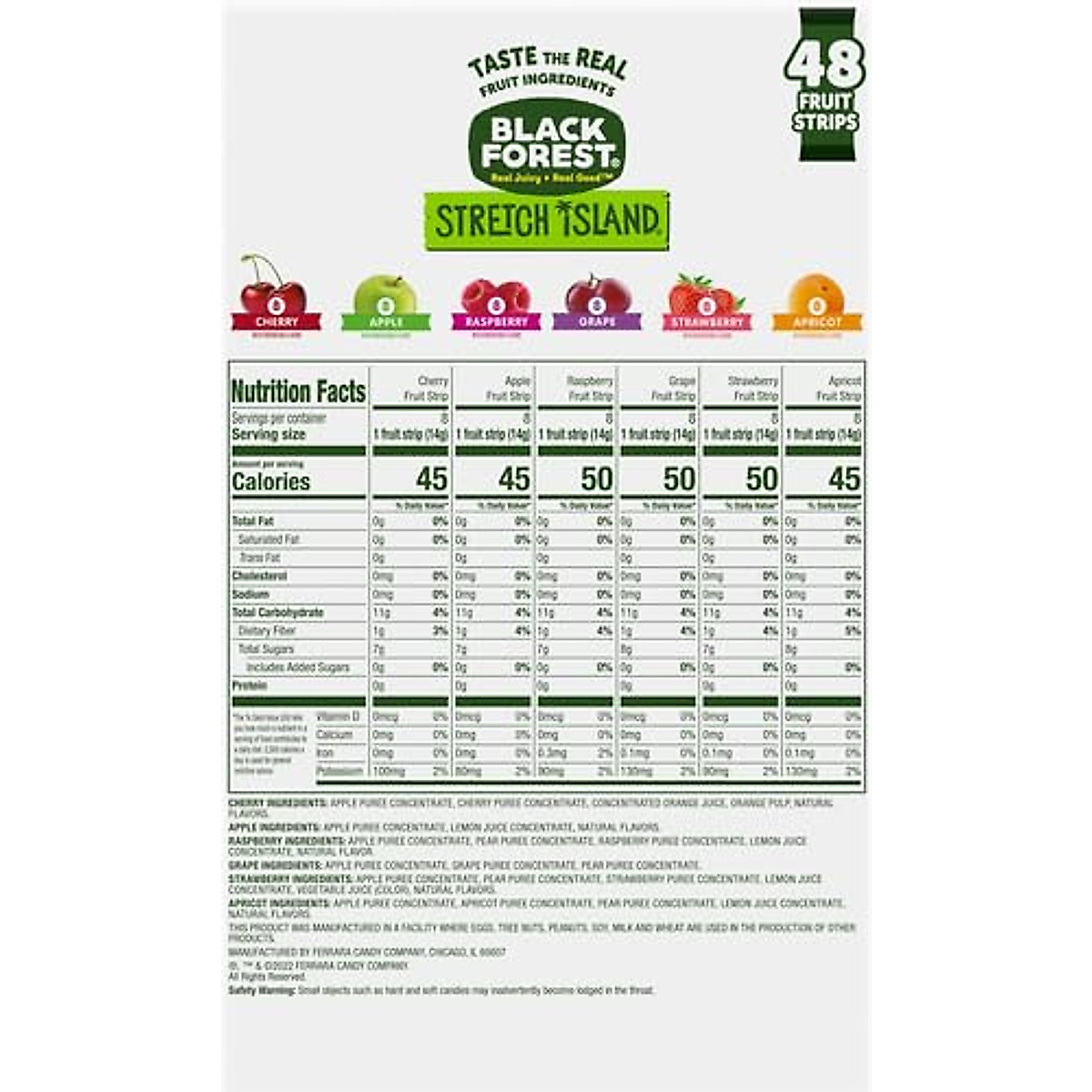 Stretch Island Black Forest Fruit Strips, Variety Pack, Cherry, Apple, Raspberry, Grape, Strawberry, Apricot, 0.5ounce Strips (Pack of 48)