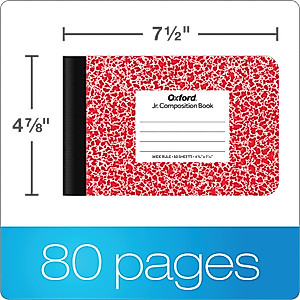 Oxford Jr. Composition Notebooks, Half Size, 4-7/8 x 7-1/2 Inches, Wide Ruled Paper, 80 Sheets, Assorted Primary Covers, 6 Pack (63779)