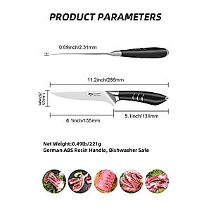 MAD SHARK Boning Knife 6 Inch, Razor Sharp German Molybdenum-vanadium Steel Butcher Knife for Meat Cutting, Deboning Knife, Brisket Meat Trimming Knife, Fish Fillet Knife, Bone Knife