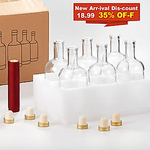 Mfacoy Set of 6 Glass Bottles, 12 oz Clear Liquor Bottles, Heavy Base Glass Bottles with T-Top Cap, Vodka Bottles for Wine Beverages Drinks Oil Vinegar Kombucha Beer with Cork Stopper Airtight Lid