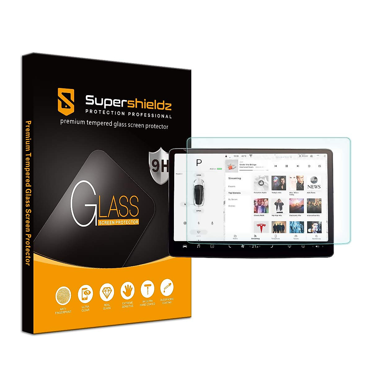 Supershieldz Designed for Tesla Model 3 and Model Y (15 inch) Tempered Glass Screen Protector, 0.33mm, Anti Scratch, Bubble Free