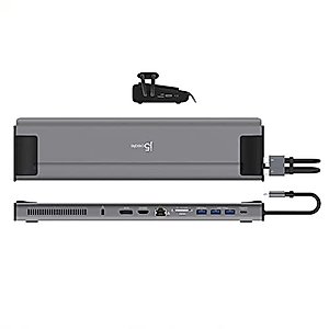j5create USB C Dual 4K 60Hz Display Docking Station (12-in-1), Built-in M.2 SSD Slot, HDMI, DisplayPort, 10Gbps USB-A, Card Reader, PD 100W, Ethernet, for 2021 MacBook Pro (JCD552)