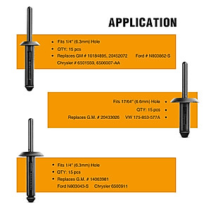 GOOACC 115 Pcs Automotive Nylon Universal Pop Rivet Assortment - 6 Most Popular Sizes & Applications for GM Ford Chrysler VW