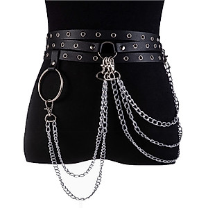 LOREMOW 2 Pcs Black Leather Waist Chain Belt Womens Punk Waist Belly Chain Layered Goth Body Chain Nightclub Party Body Jewelry Accessories