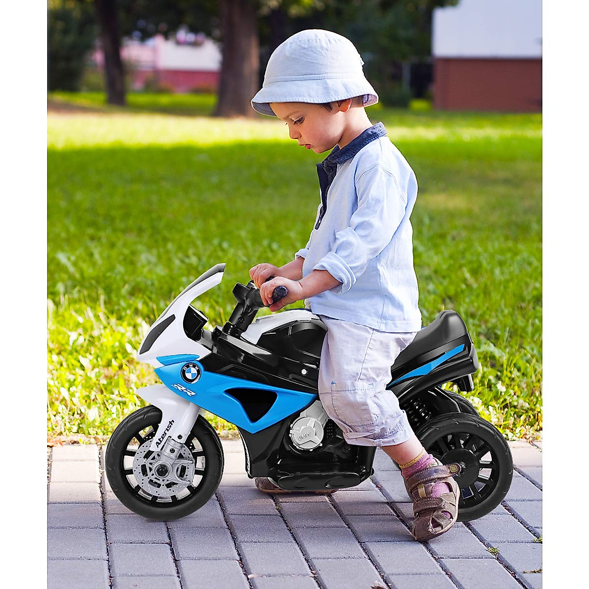 Costzon Licensed BMW Kids Electric 3-Wheel Ride-On Motorcycle Toy for Boys & Girls, with Headlights, Music and Battery Powered Pedal