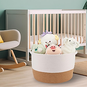 Woven Basket with Handle Cotton Rope 20'' x 13'' Blanket Toy Storage Basket for Living Room Large Laundry Baskets