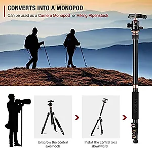 TYCKA 56” Camera Tripod, Lightweight Aluminum Travel Tripod Professional Compact Tripod Monopod for DSLR Camera With 360 Degree Ball Head, Quick Release Plate, Carry Bag