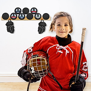 Taiyin 4 Pcs Hockey Puck Display Case Holder Wall Rack Holder Wall Mount Wood Hockey Puck Holder with Smooth Grooves for Room Living Room Decoration, 21.75 x 1.5 x 1 Inches