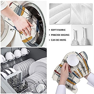 Yun Nist Kitchen Dish Towels,Retro Grey Blue Orange Oval Soft Microfiber Dish Cloths Reusable Hand Towels,Mid Century Abstract Geometry Linen Washable Tea Towel for Dishes Counters 1 Pack