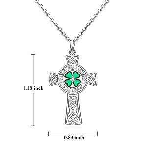 St Patricks Day Necklace Shamrock Necklace Celtic Cross Four Leaf Clover Necklaces for Women Sterling Silver Irish Shamrock Pendant Green 4 Leaf Clover Jewelry Lucky Gifts