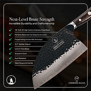The Cooking Guild Serbian Chef Knife - 7.8 Inches - Dynasty Series - Japanese High Carbon Stainless Steel Meat Cleaver Knife - Rosewood Handle - Heavy Duty Kitchen Cleaver Knife