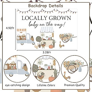 kreat4joy Locally Grown Baby Shower Backdrop, Vegetable and Fruit Baby Shower Decorations, Farmer's Market Baby Shower Decorations Backdrop for Kids Boy Girl Baby Shower Photography Background