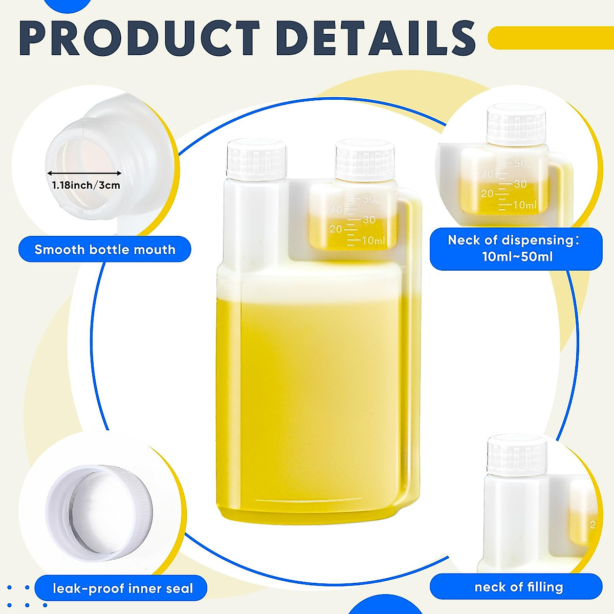 Lounsweer 12 Pcs Plastic Flask with Built in 1oz Shot Glass Graduated Chamber with Caps, Measuring Bottles One for Filling and One for Dispensing, to Store, Measure Dispense Liquids (32oz)