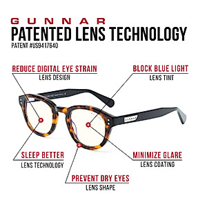 Computer Glasses | Blue Light Blocking Glasses | Emery Tortoise/Onyx by GUNNAR | Patented 35% Blue Light Protection, 100% UV Light, Anti-Reflective, Protect & Reduce Eye Strain & Dryness